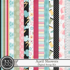 April Showers Spring, Digital Scrapbook Kit, Elements, Embellishments ...