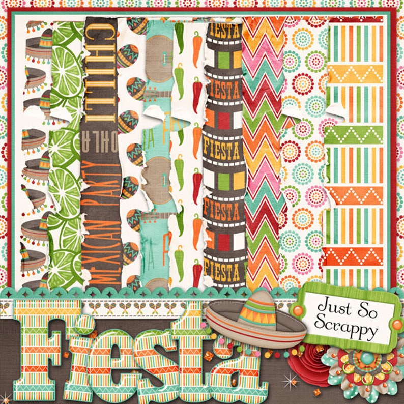 Fiesta Worn and Torn Papers for Digital Scrapbooking - Etsy