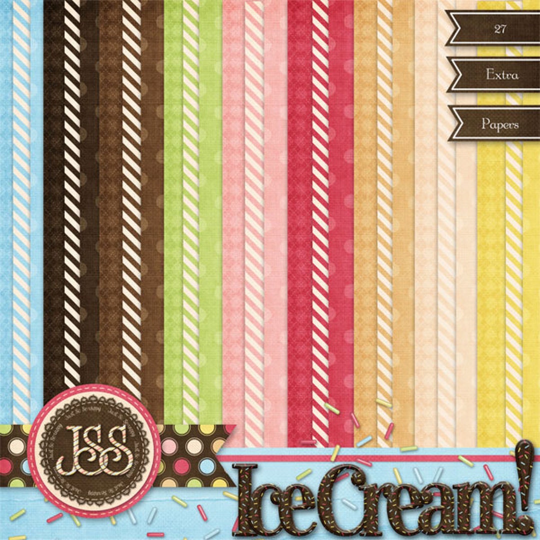 Ice Cream Digital Scrapbook Kit Extra Papers Pack - Digital ...