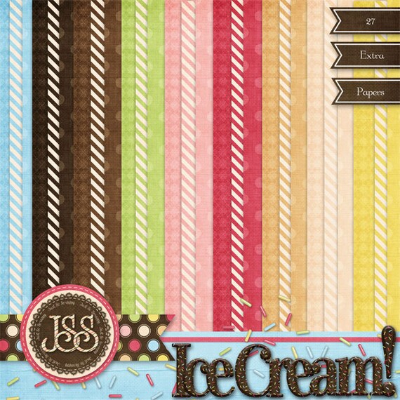 Ice Cream Digital Scrapbook Kit Extra Papers Pack Digital | Etsy