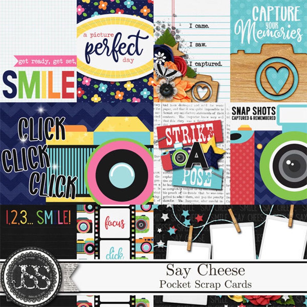 Say Cheese Pocket Scrap Journal Cards Embellishment, Digital Scrapbook ...