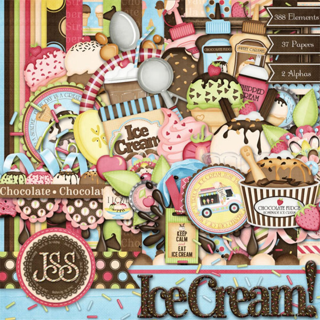 Ice Cream Digital Scrapbook Kit - Digital Scrapbooking - Etsy
