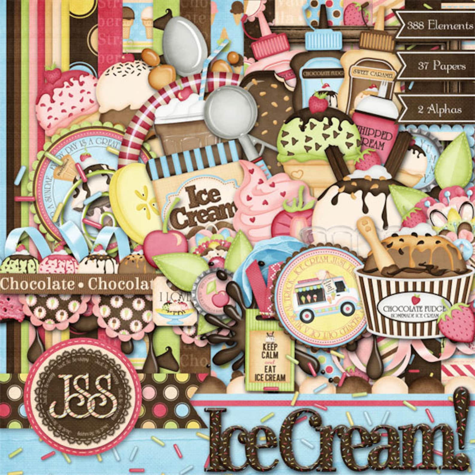 Ice Cream Digital Scrapbook Kit Digital Scrapbooking - Etsy