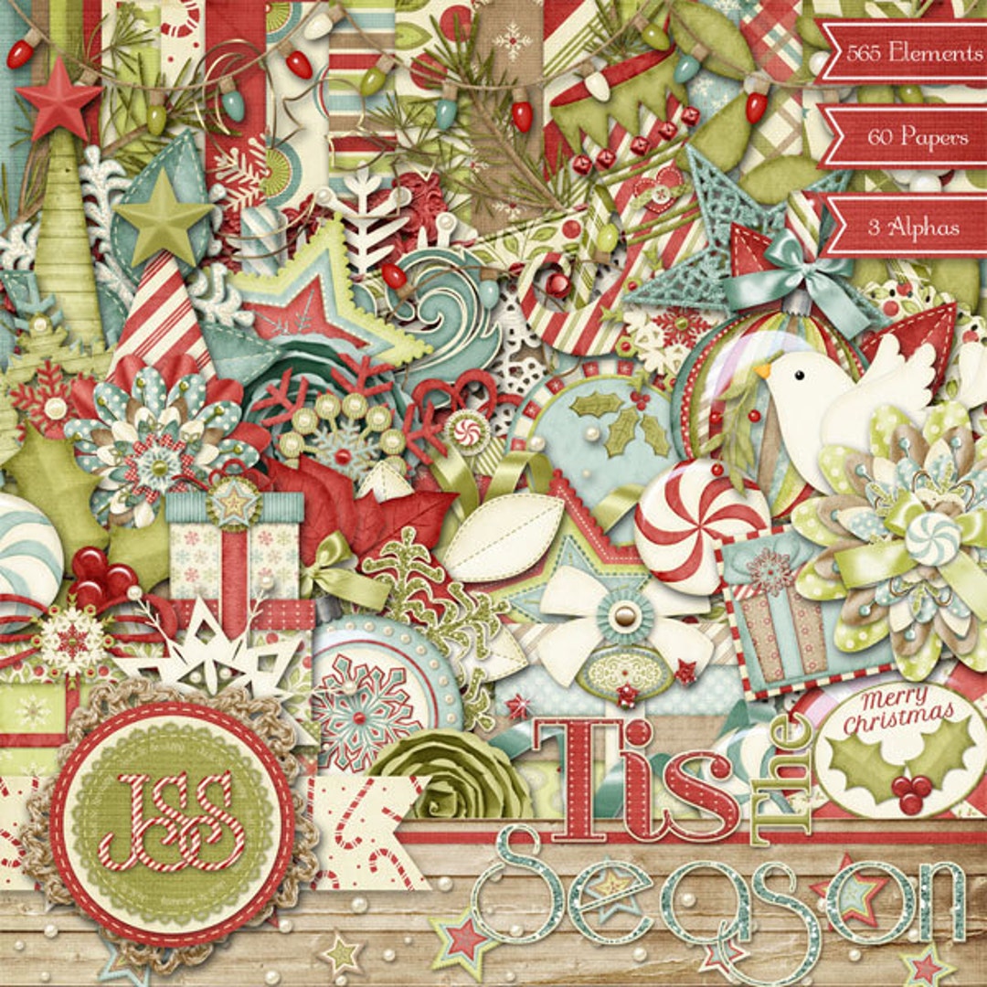 Christmas, Holiday, Tis the Season, Digital Scrapbook Kit, Scrapbooking ...
