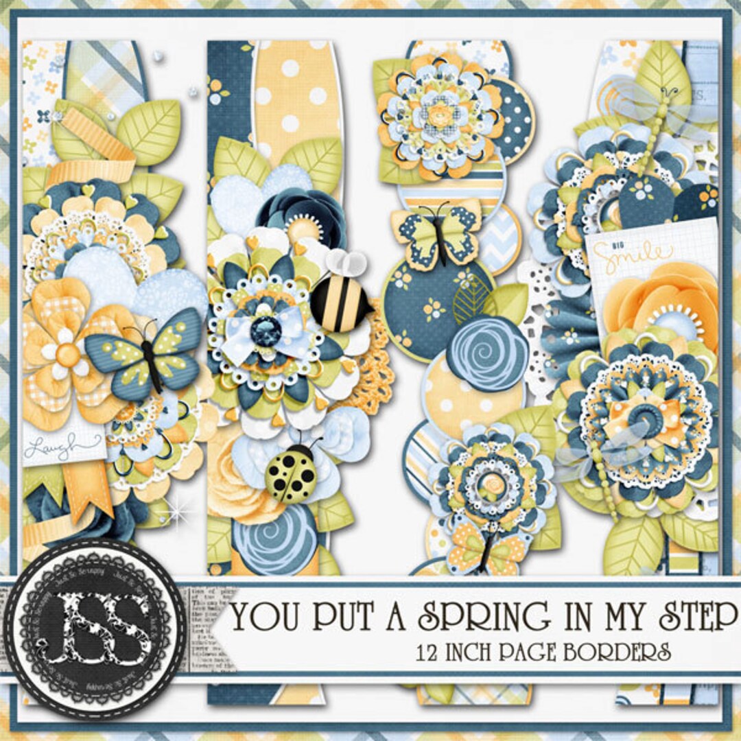 Page Borders - You Put A Spring in My Step 12 Inch Page Borders Digital ...