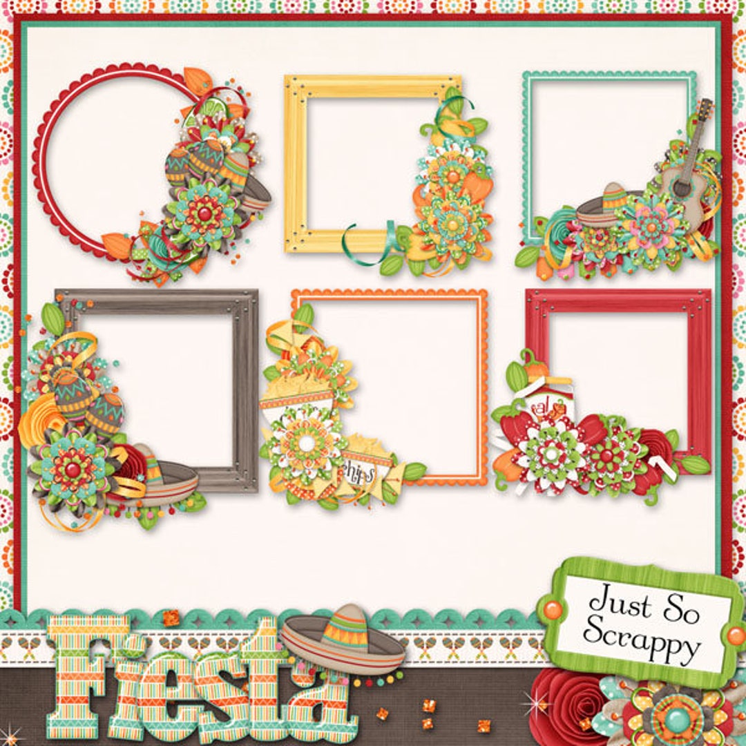 Fiesta Cluster Frames for Digital Scrapbooking - Etsy