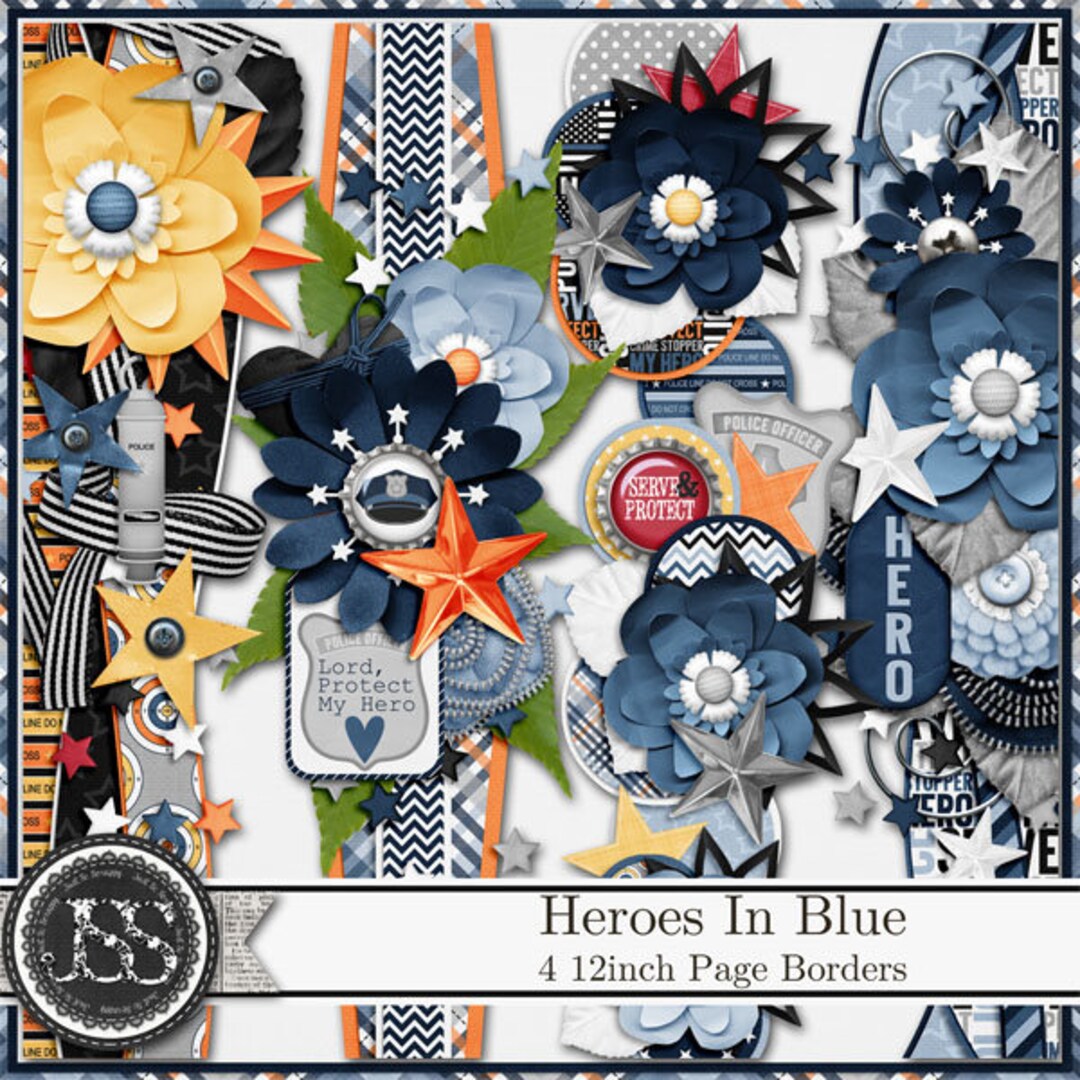 Heroes in Blue Police 12x12 Page Border Elements and Embellishments for ...