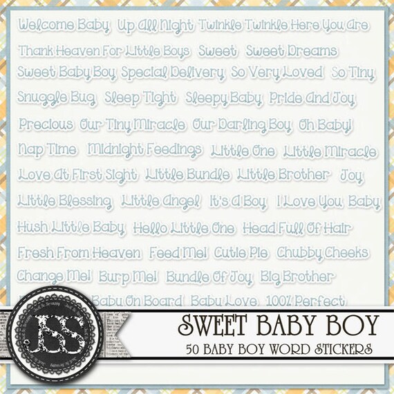 Sweet Baby Boy Word Stickers for Digital Scrapbooking and - Etsy