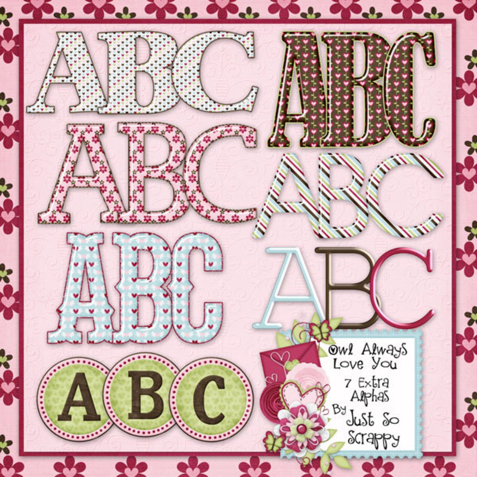Owl Always Love You Digital Scrapbook Kit Extra Alphas Pack - Digital ...