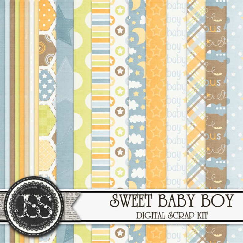 Sweet Baby Boy Digital Scrapbook Kit Collection or Bundle for Digital ...