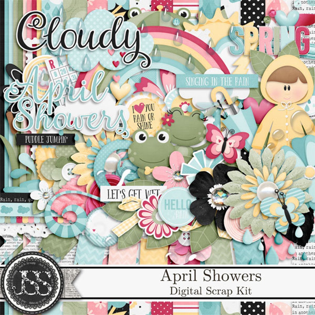 April Showers Spring, Digital Scrapbook Kit, Elements, Embellishments ...