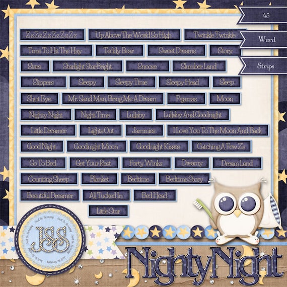 Nighty Nighty Digital Scrapbook Kit Word Strips Digital - Etsy