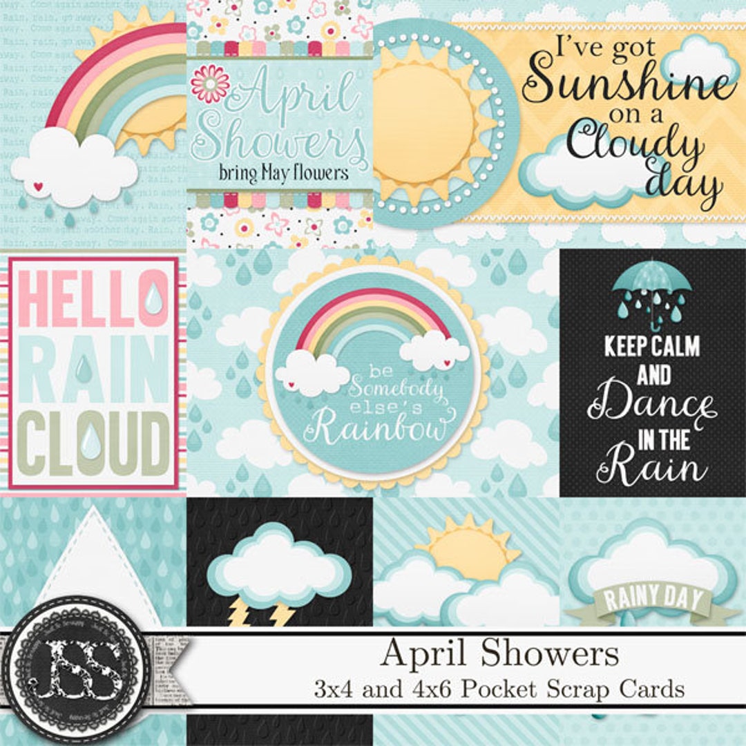 April Showers Spring Pocket Scrap Cards, Journal, Digital Scrapbook Kit ...