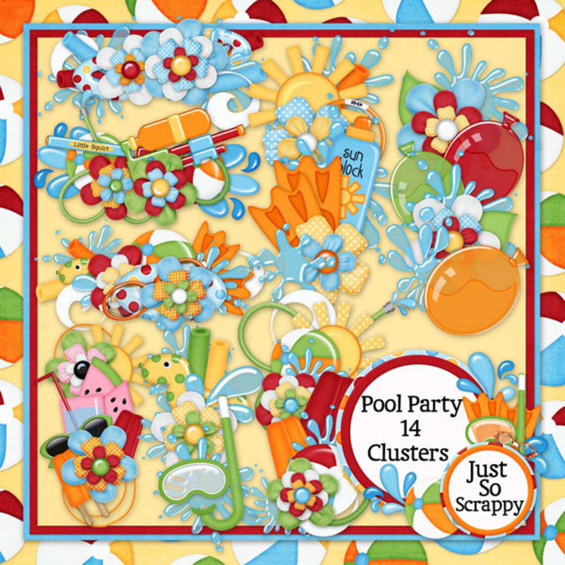 Pool Party Digital Scrapbook Kit Clusters - Digital Scrapbooking - Etsy