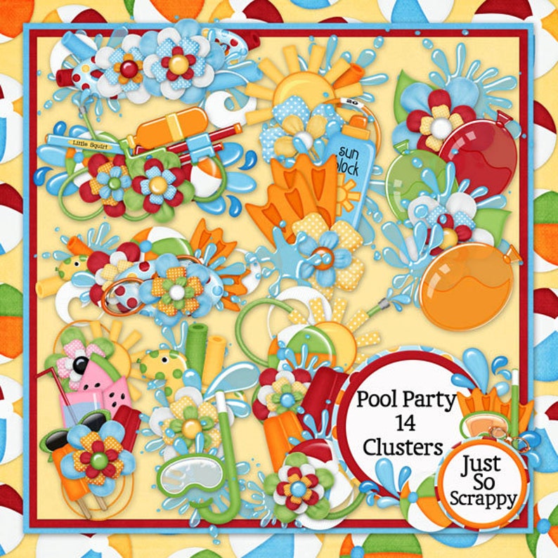 Pool Party Digital Scrapbook Kit Clusters - Digital Scrapbooking - Etsy