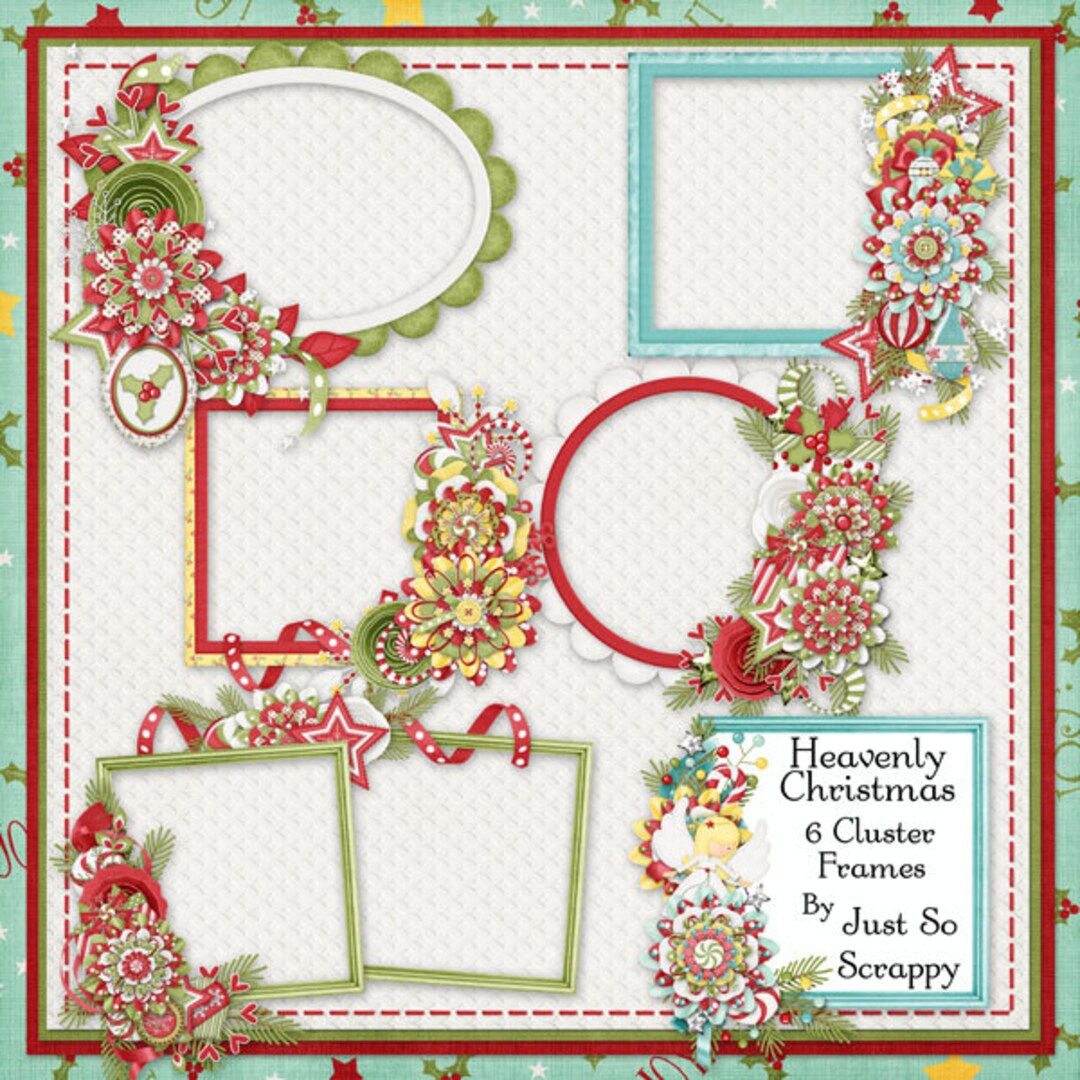 Heavenly Christmas Digital Scrapbook Kit, Cluster Frames, Holiday ...