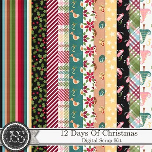 12 Days of Christmas 12x12 Digital Scrapbook Kit, Holiday, Festive ...