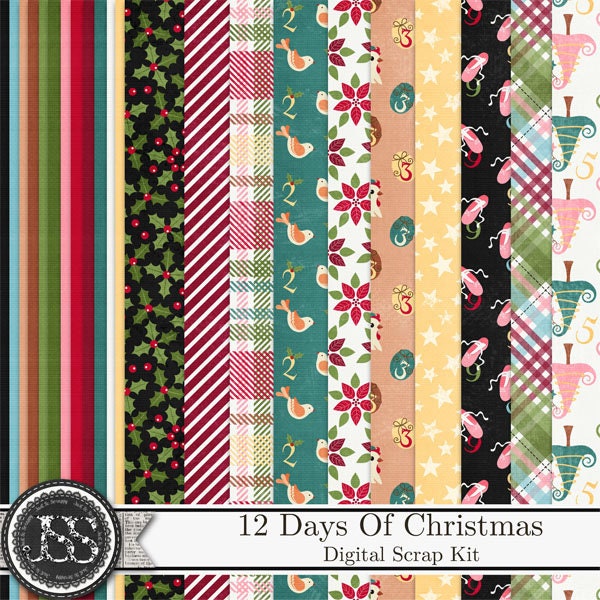 12 Days of Christmas 12x12 Digital Scrapbook Kit Holiday | Etsy
