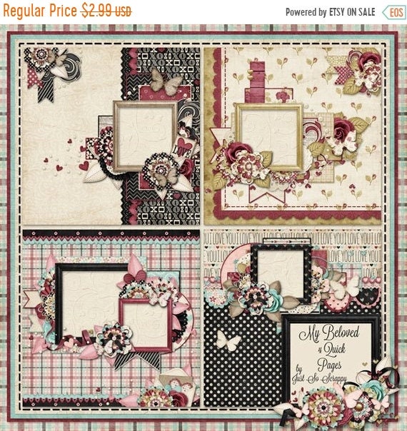 On Sale 50% My Beloved Digital Scrapbook Kit 12x12 Quick Pages