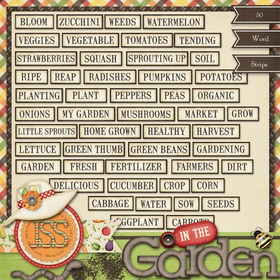 In the Garden Digital Scrapbook Kit Word Strips Digital - Etsy