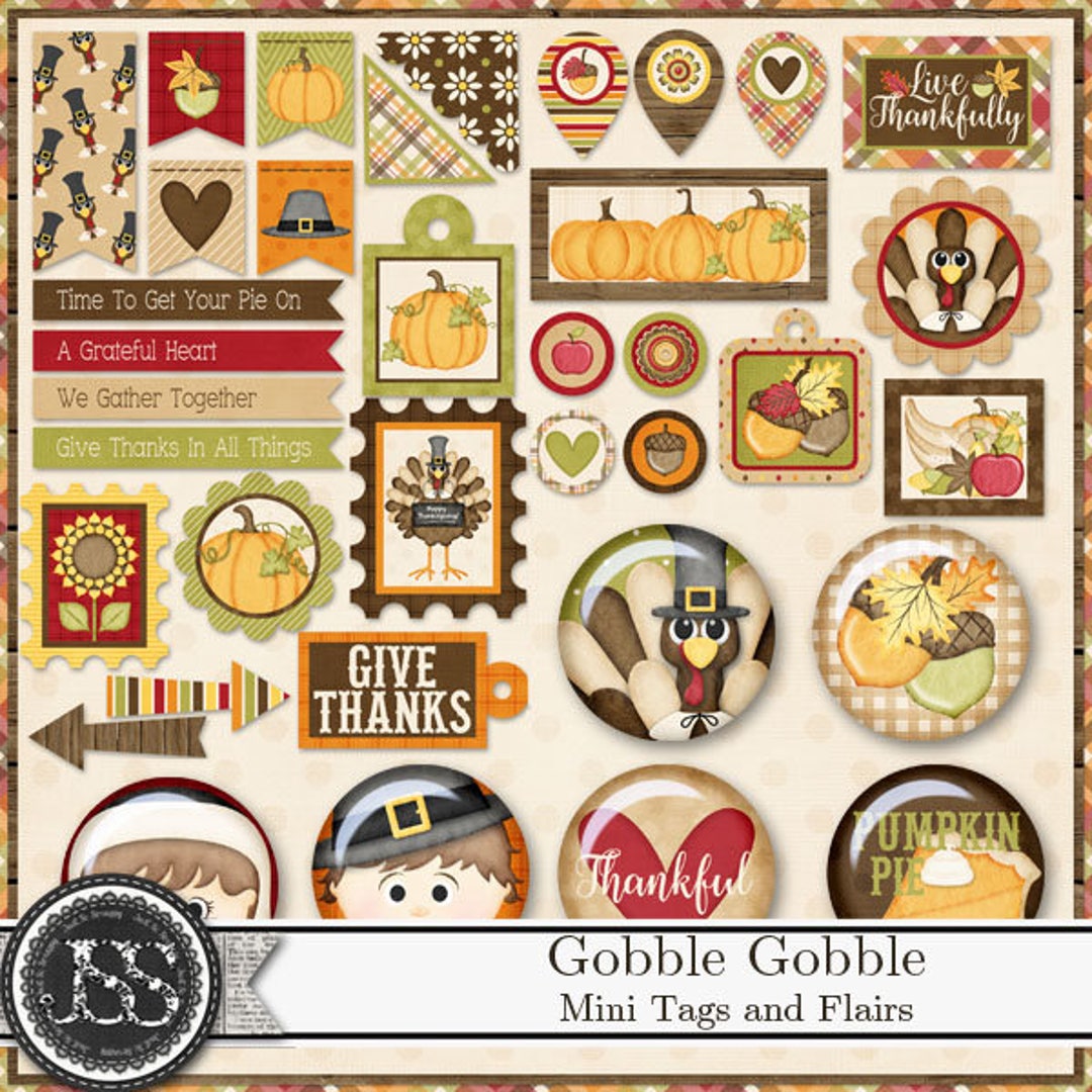 Gobble Gobble Thanksgiving Mini Tags and Flairs for Digital ...