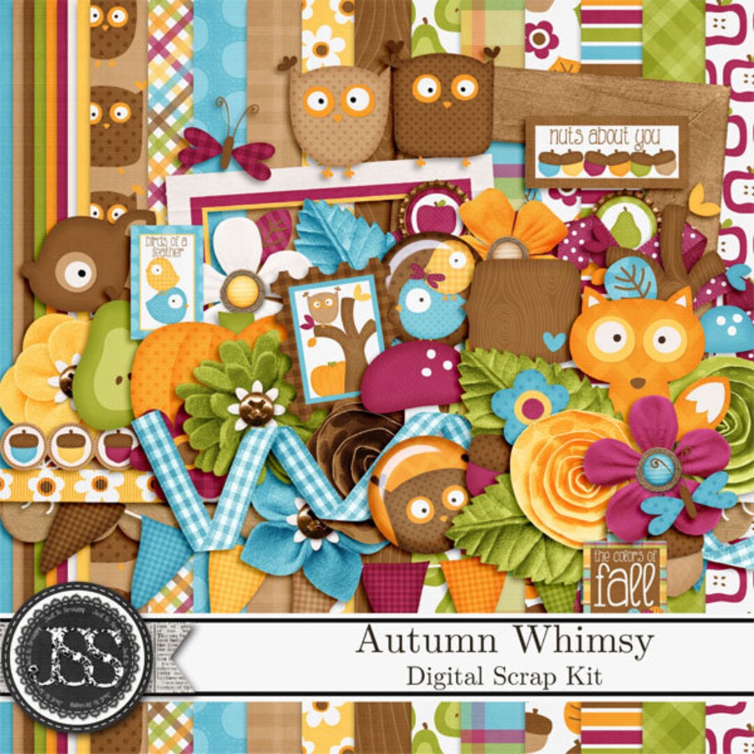 Digital Scrapbook Kit Autumn Whimsey Papers, Alphabets, Embellishments ...