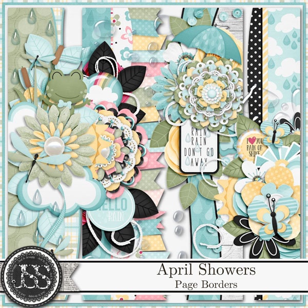 April Showers Spring Page Borders Digital Scrapbook Kit | Etsy