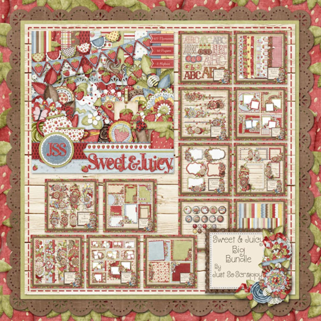 Sweet and Juicy Strawberry Digital Scrapbooking Kit Collection Bundle ...