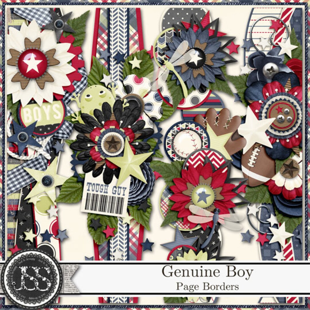 Genuine Boy Page Borders Elements for Digital Scrapbooking, Digital ...