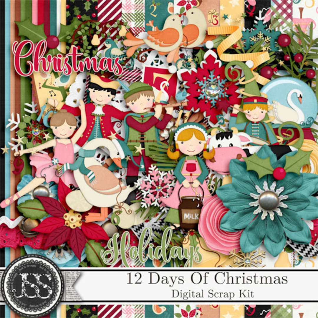 12 Days of Christmas 12x12 Digital Scrapbook Kit, Holiday, Festive ...
