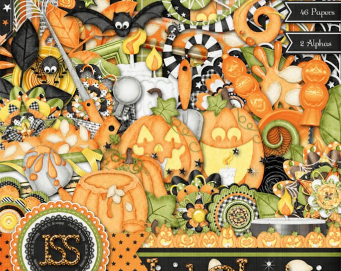 Digital Scrapbooking Halloween Jack O Lantern Digi Scrap Kit - Etsy