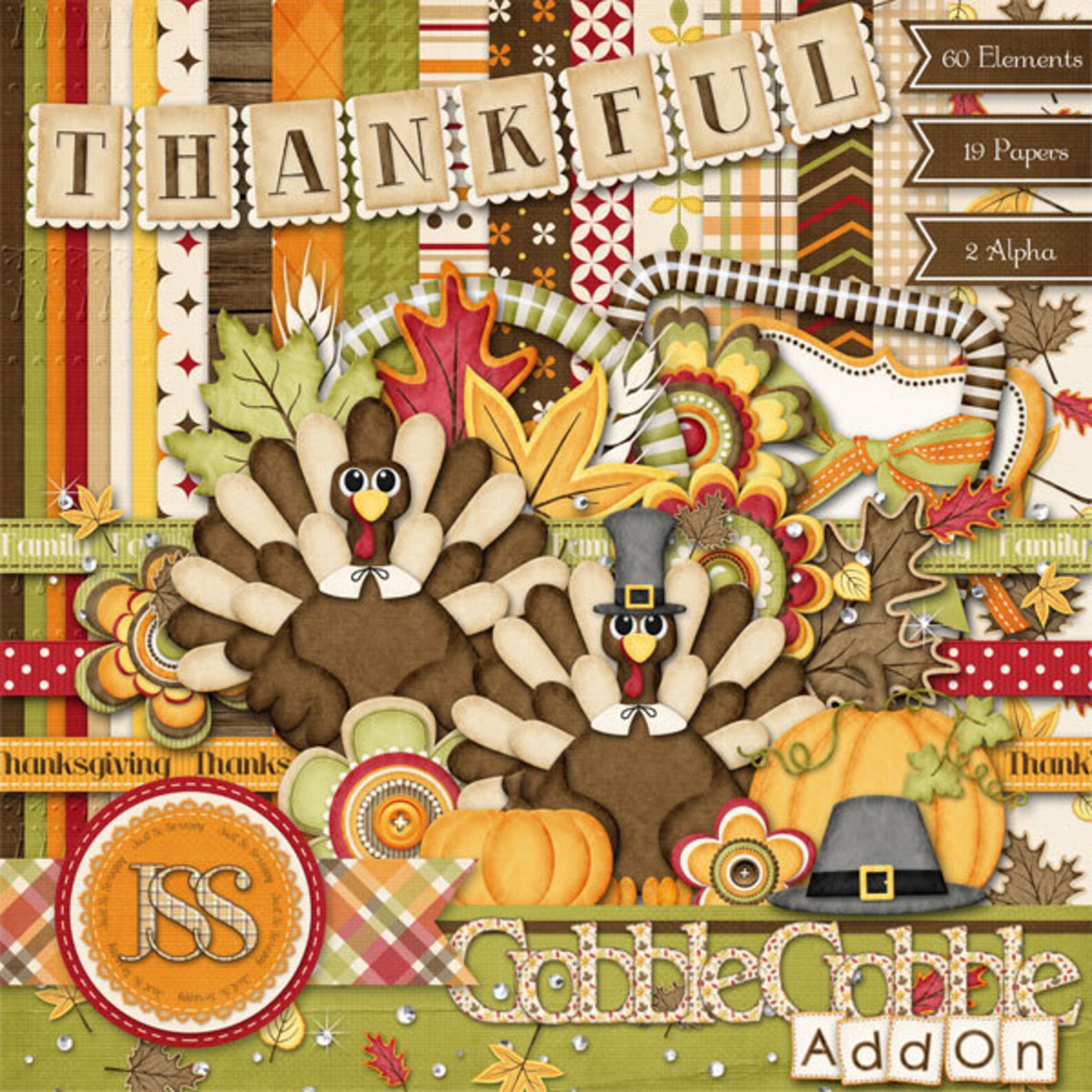 Thanksgiving Digital Scrapbook Kit Gobble Gobble Add on Scrapbooking - Etsy