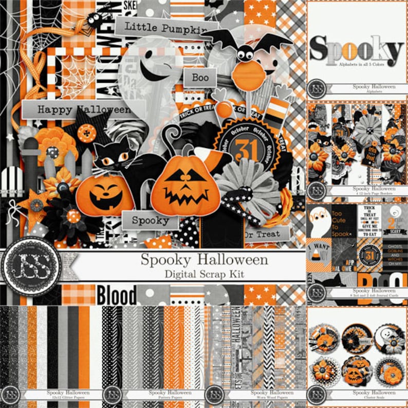 Spooky Halloween 12x12 Digital Scrapbooking Kit, Collection, Bundle ...