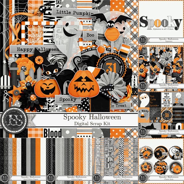Spooky Halloween 12x12 Digital Scrapbooking Kit Collection | Etsy