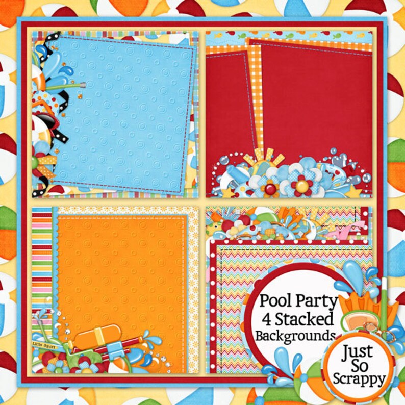 Pool Party Digital Scrapbook Kit Stacked Backgrounds Papers | Etsy