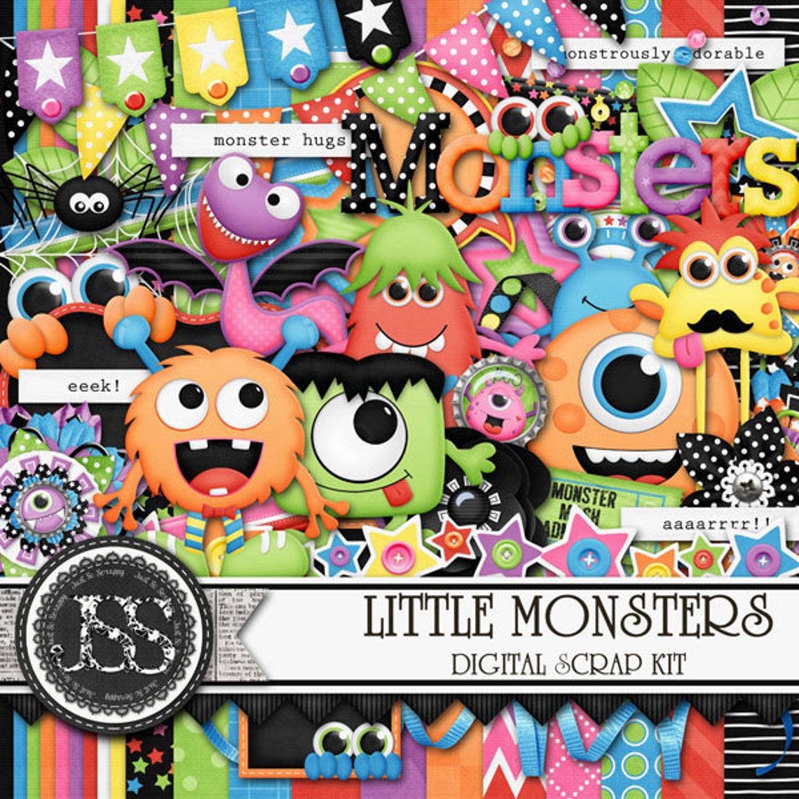 Little Monsters Digital Scrapbooking Kit | Etsy