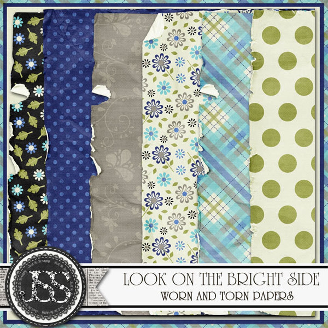 Look on the Bright Side 12x12 Worn and Torn Pattern Papers Digital ...
