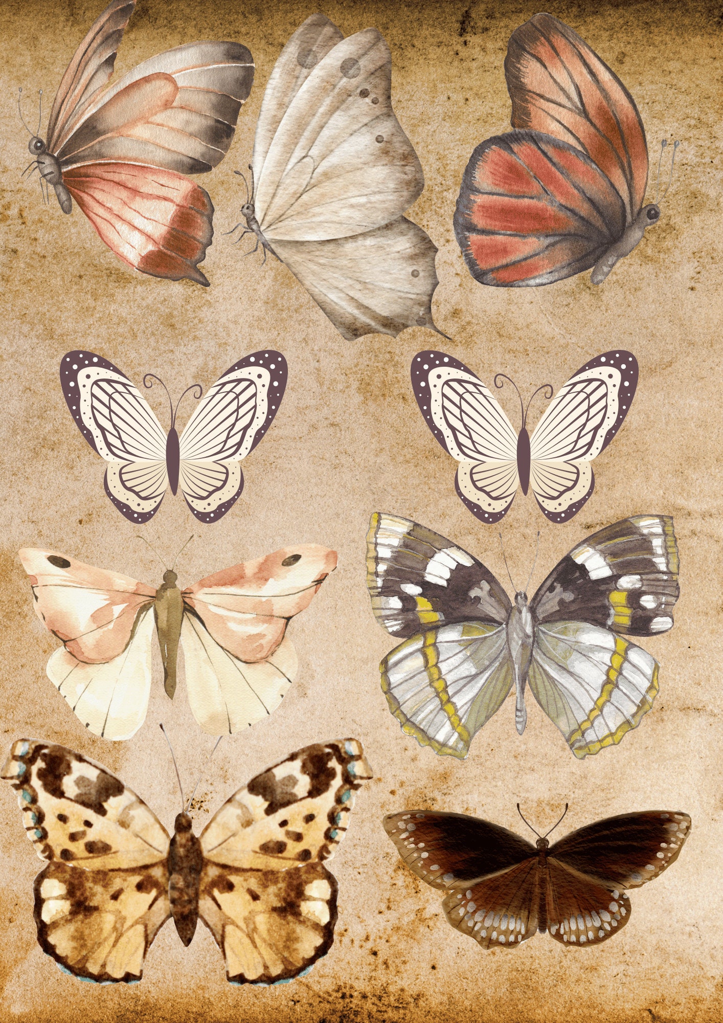 Scrapbooking Vintage Digital Download Butterflies With Vintage ...