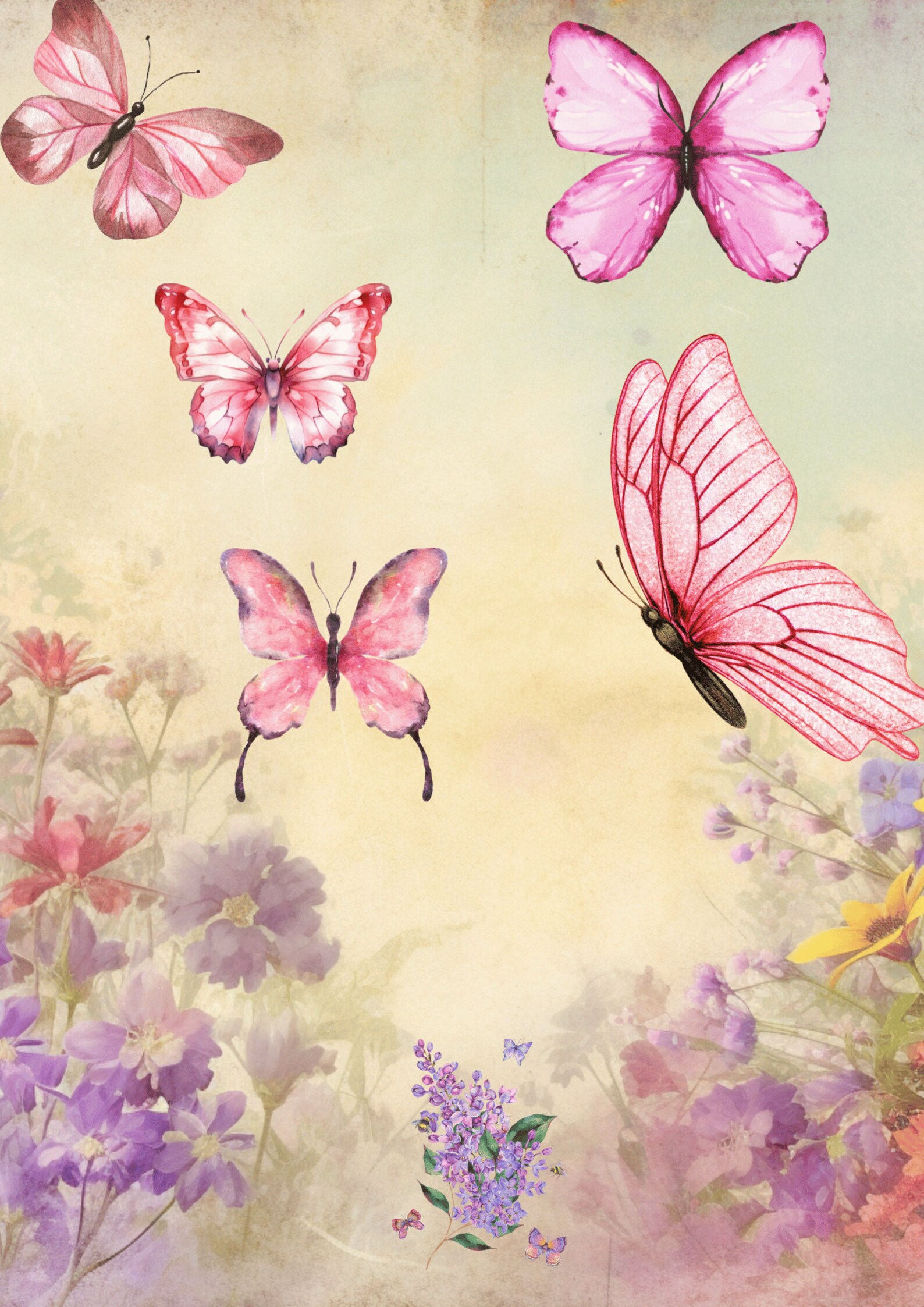 Scrapbooking Vintage Digital Download Butterflies With Vintage ...