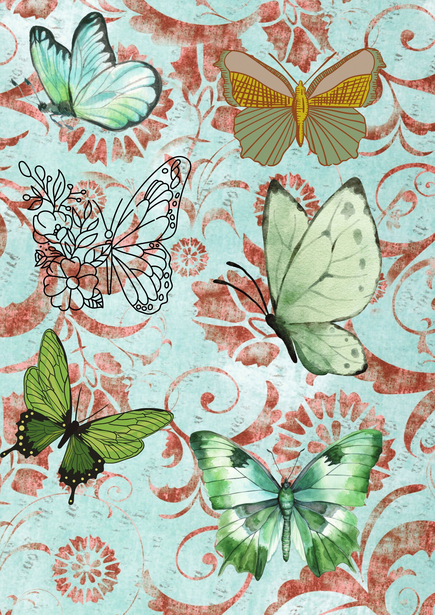 Scrapbooking Vintage Digital Download Butterflies With Vintage ...