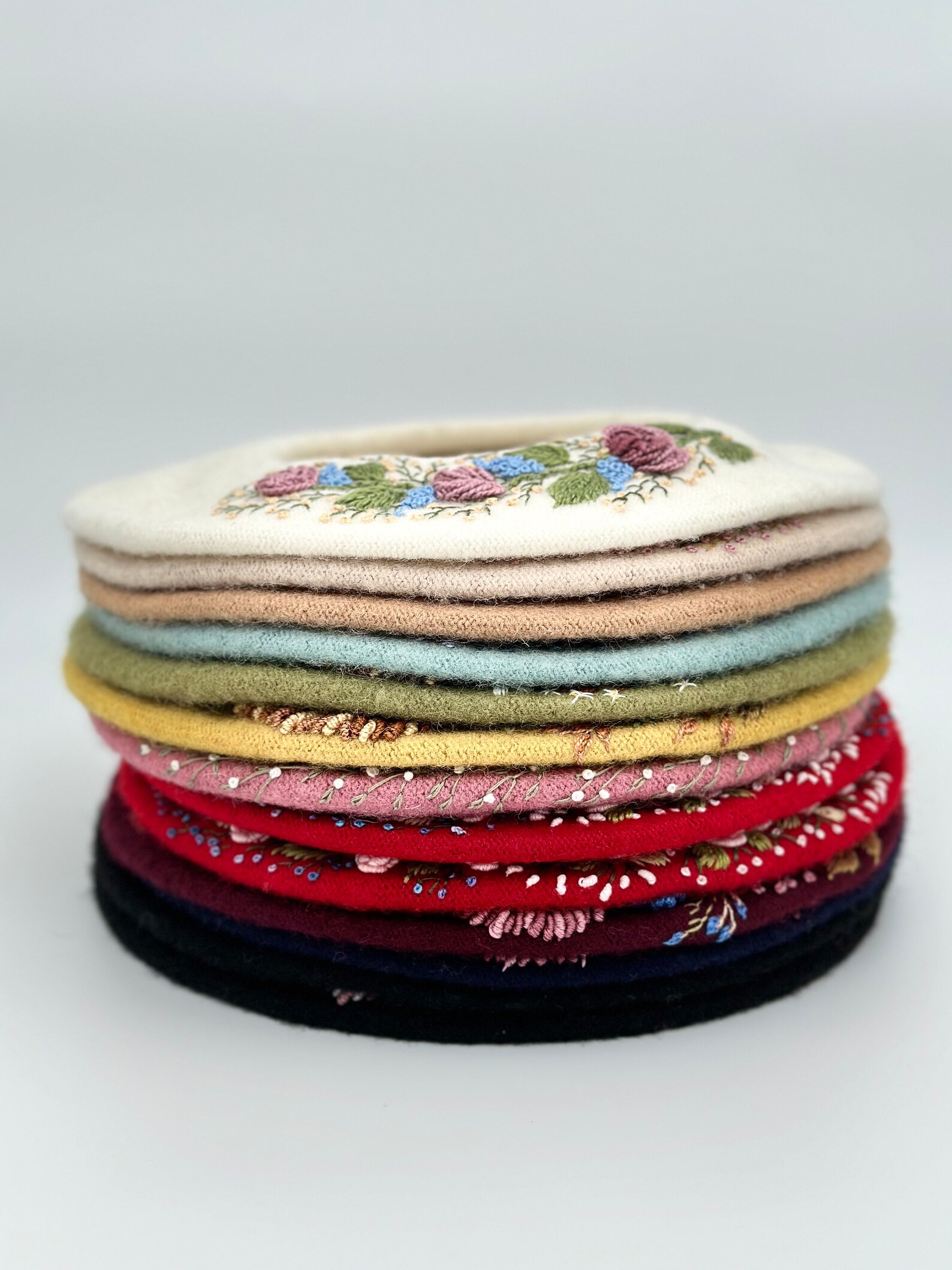 Hand Embroidered Wool Beret, Roses Embroidery, Wool Embroidered Beret ...