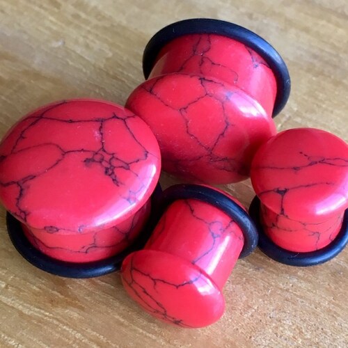 PAIR of Single Flare Red Tiger Eye Stone Plugs With O-rings - Etsy