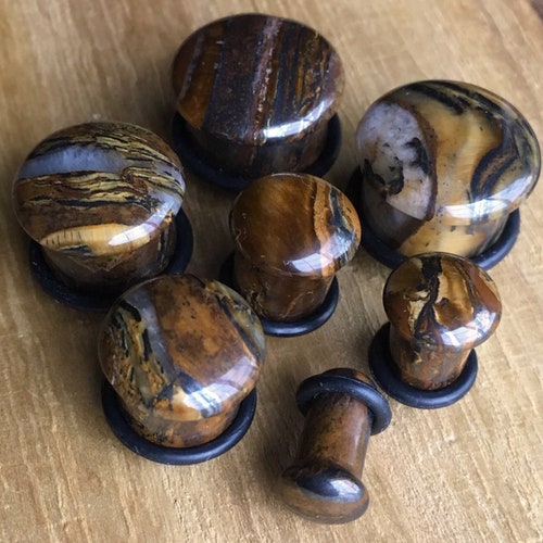 PAIR of Stunning Organic Tiger Eye Stone Plugs Gauges 8g - Etsy