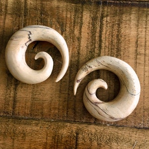 PAIR of Unique Organic Tamarind Wood Spiral Tapers - Gauges 4g (5mm) up ...
