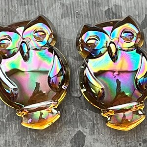 Pair of Stunning Aurora Borealis Owl Design Pyrex Glass Plugs - Gauges ...