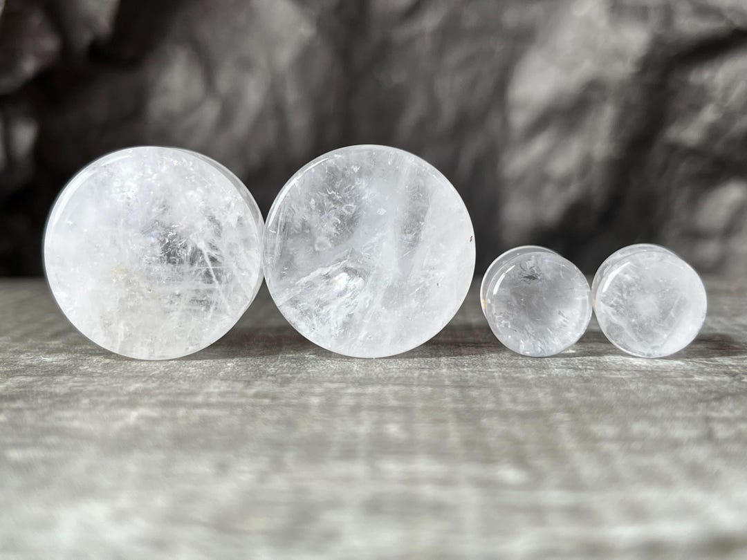 PAIR of Stunning Clear Quartz Natural Organic Stone Double Flare Plugs ...