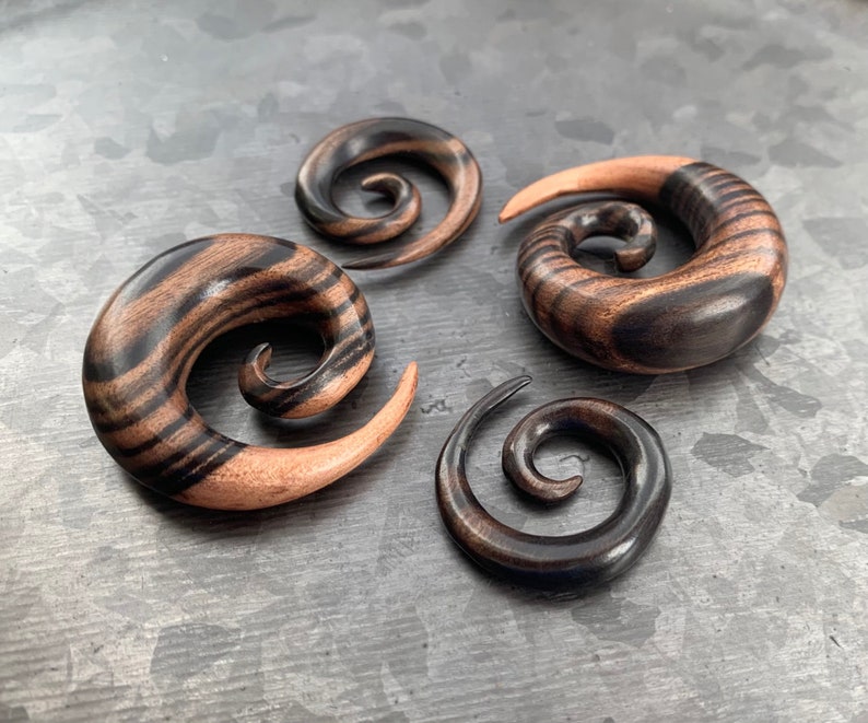 PAIR of Unique Organic Ebony Wood Spiral Tapers/plugs Gauges - Etsy