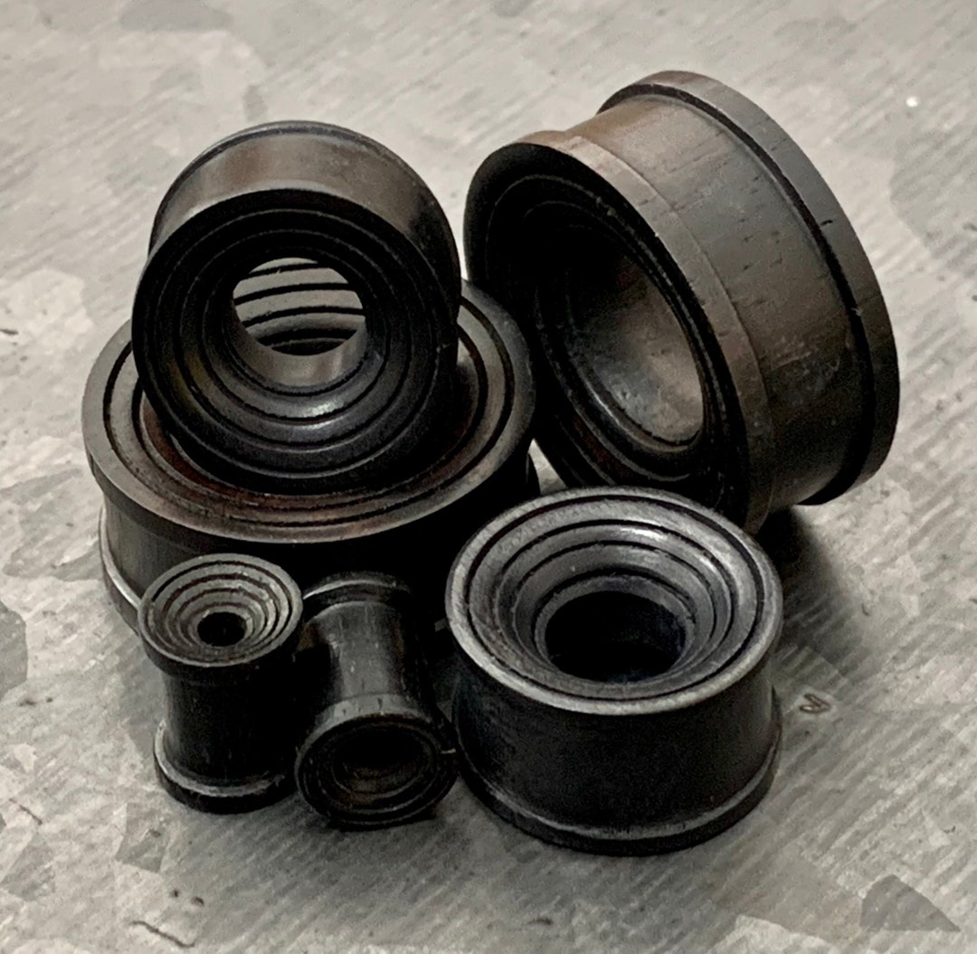 PAIR of Unique Organic Ebony Wood Concave Grooves Tunnels - Gauges 2g ...