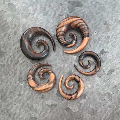 PAIR of Unique Organic Ebony Wood Spiral Tapers/plugs Gauges - Etsy