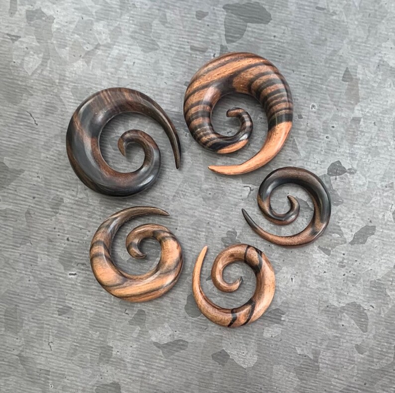 PAIR of Unique Organic Ebony Wood Spiral Tapers/plugs Gauges - Etsy